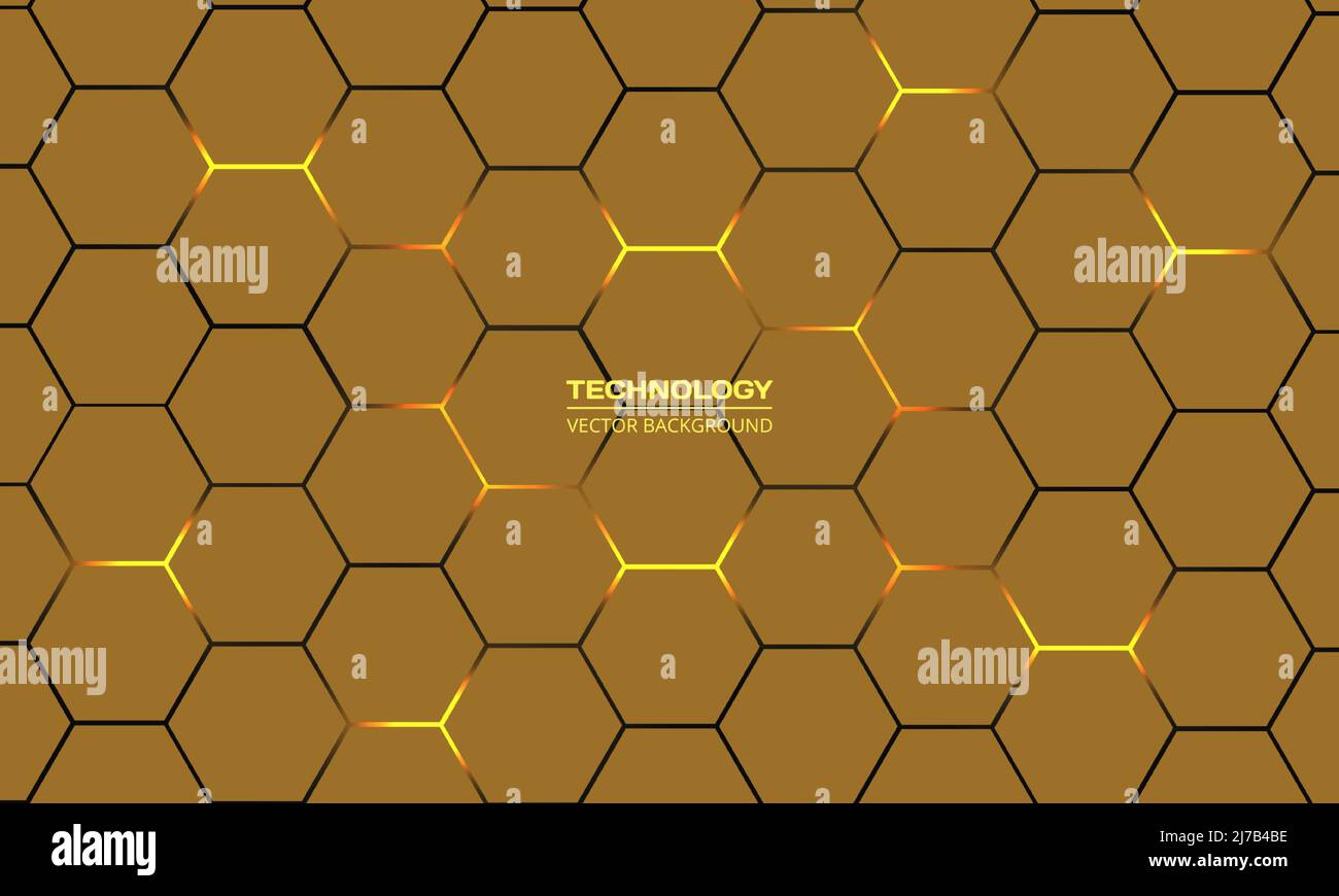 Dark yellow hexagonal technology vector abstract background. Yellow ...