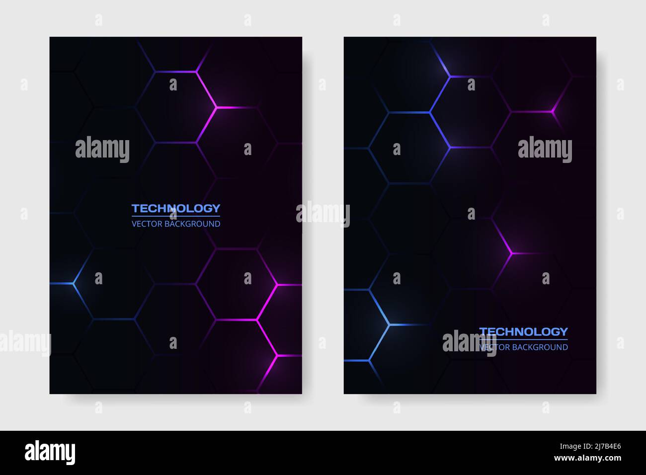 Vector cover design. Dark hexagonal technology abstract brochure in A4 ...