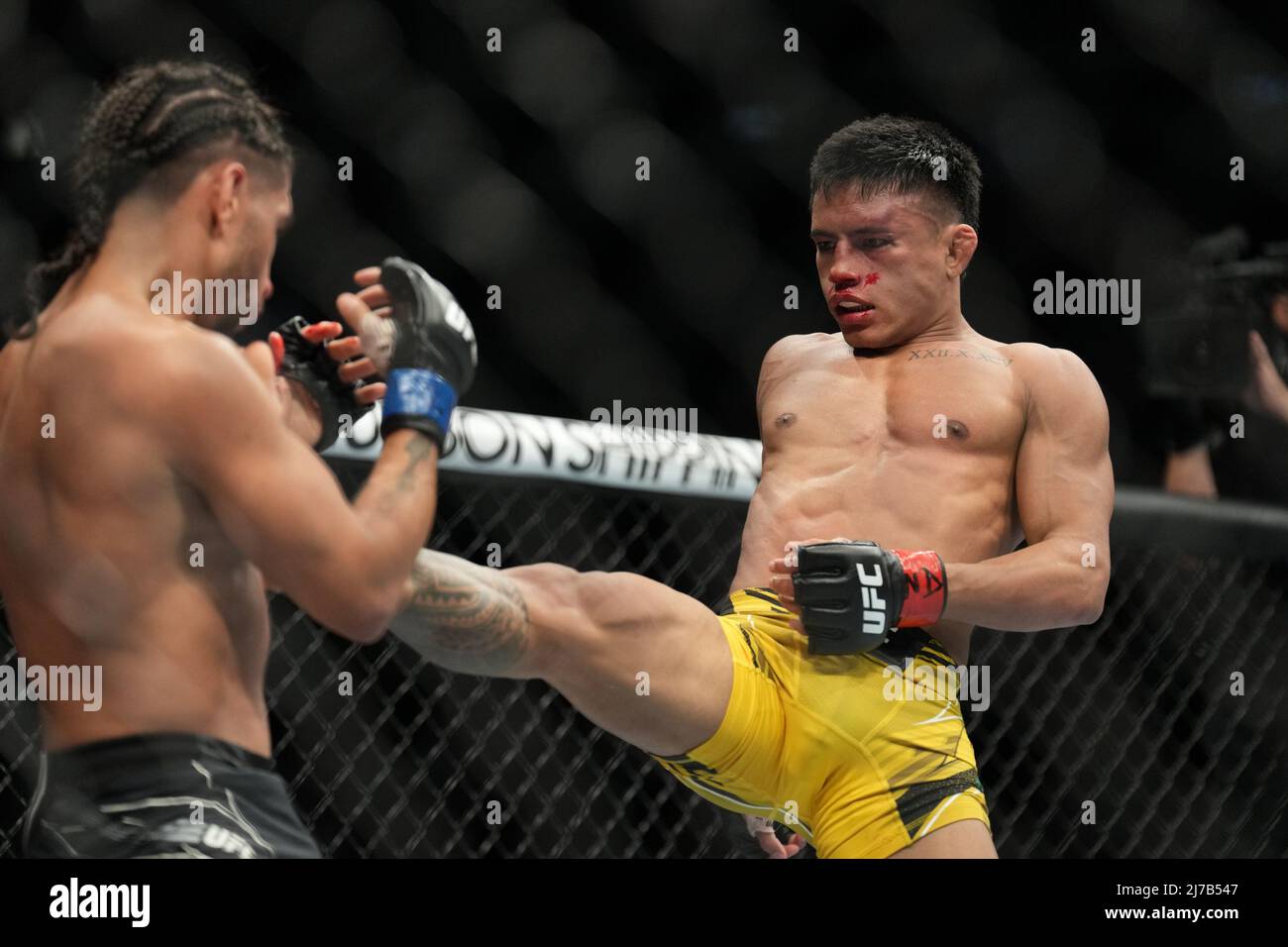 PHOENIX, AZ - MAY 7: (R-L) Kleydson Rodrigues kicks C.J. Vergara in ...