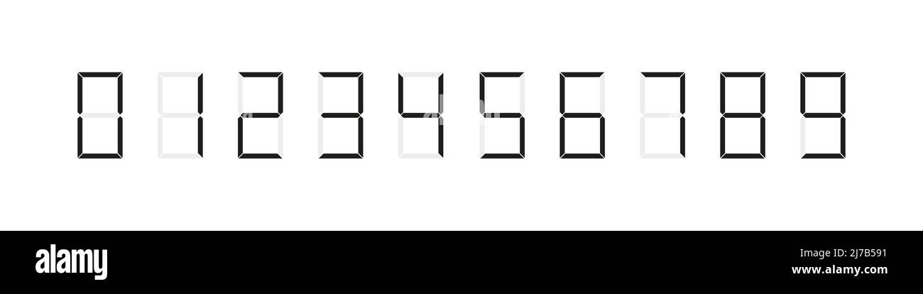 Digital clock number set. Led digit set. Calculator digital numbers ...