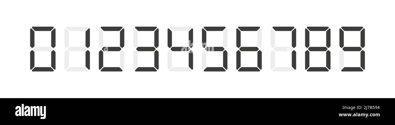 Digital clock number set. Led digit set. Calculator digital numbers ...