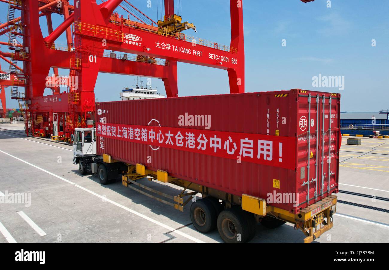 SUZHOU, CHINA - MAY 7, 2022 - A container with the slogan "Shanghai ...