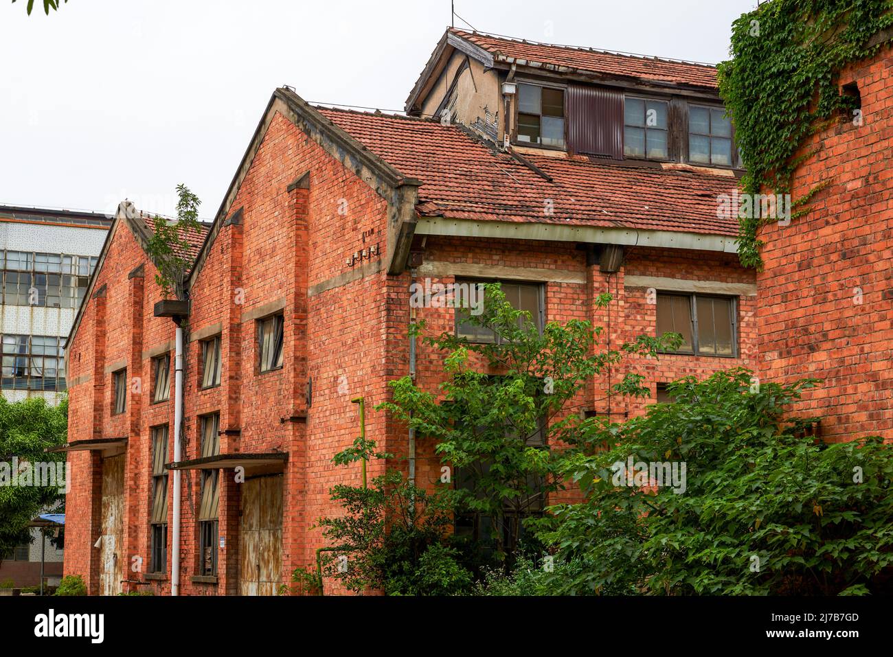 An old red brick building production workshop and factory building ...