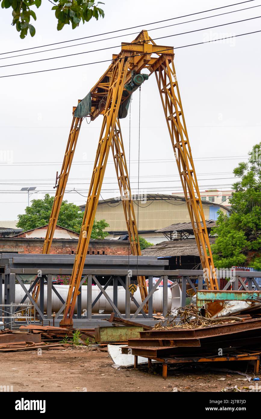 Close-up of crane equipment gantry tower crane in an industrial park ...