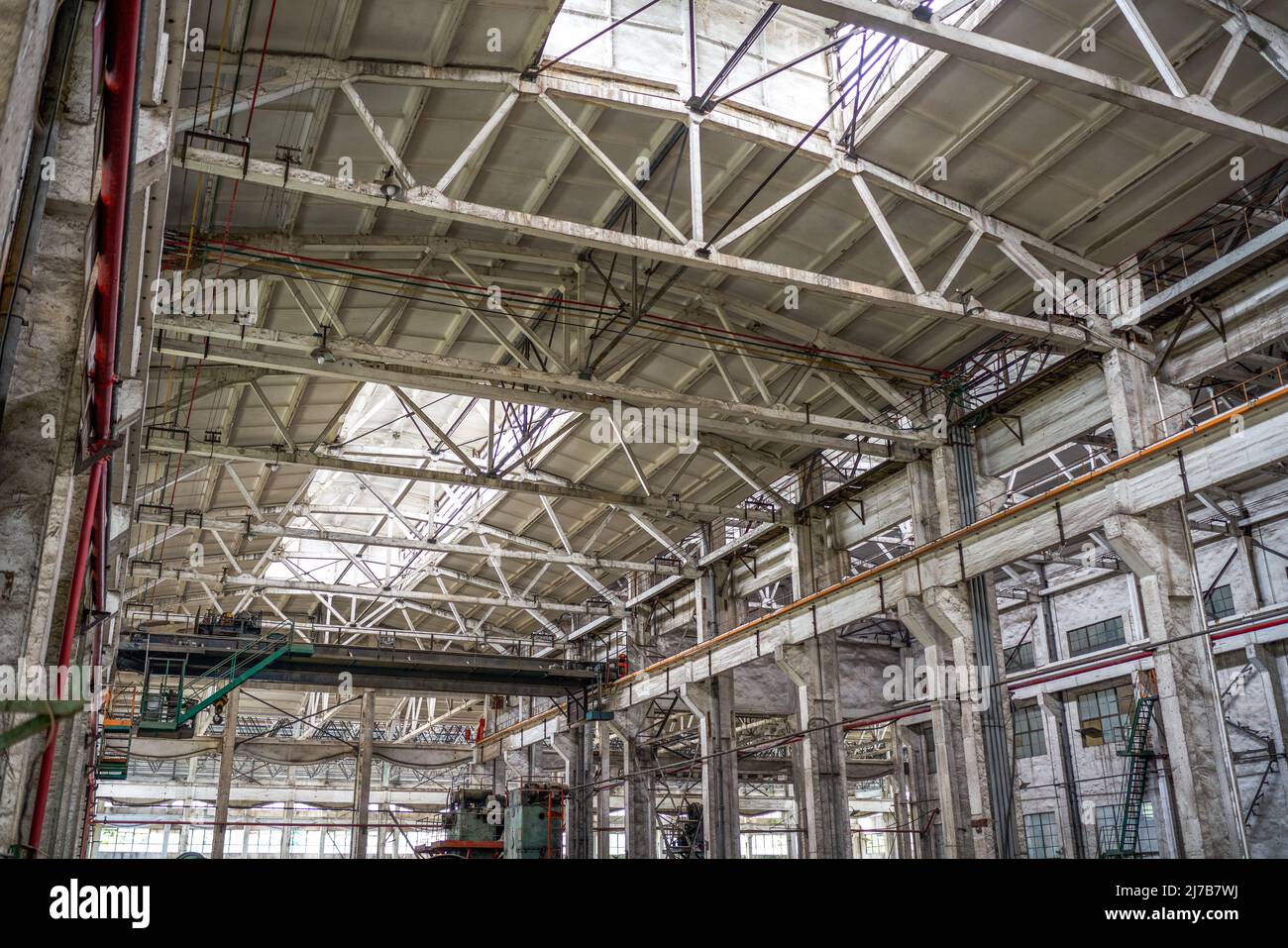 An abandoned steel frame structure automobile production workshop Stock ...