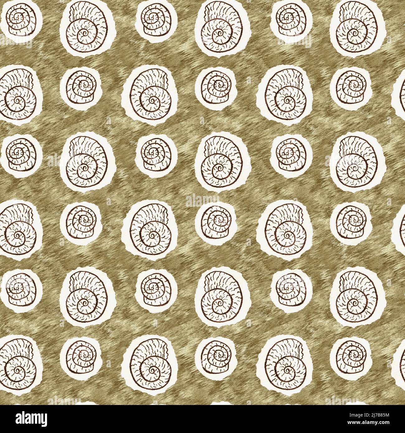 Green hand drawn ammonite fossil seamless pattern. Gender Neutral ...
