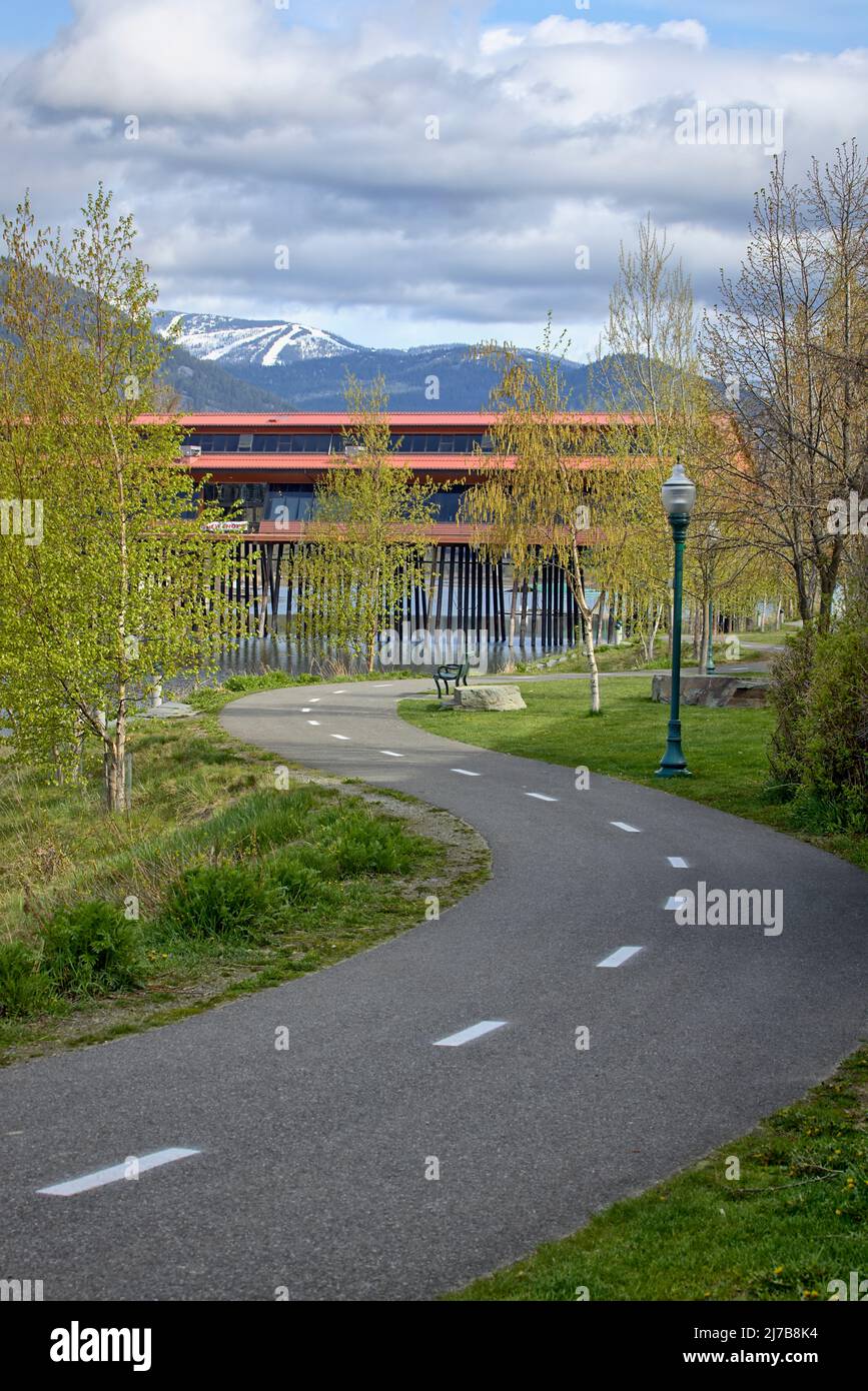 Bike and walking path leads to the Cedar Street Bridge in Sandpoint ...