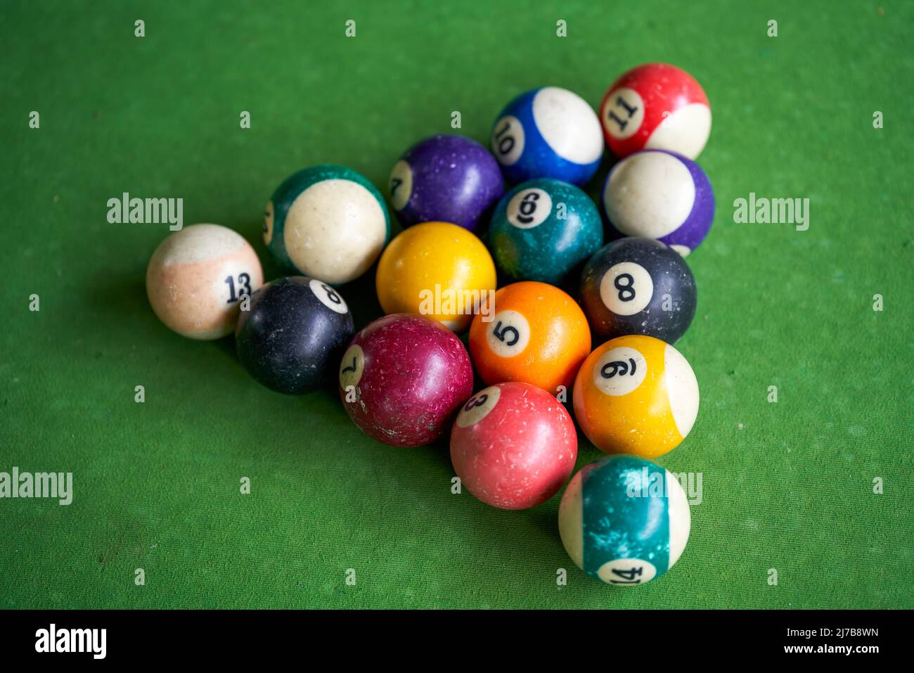 Close-up of american billiards on a pool table Stock Photo - Alamy