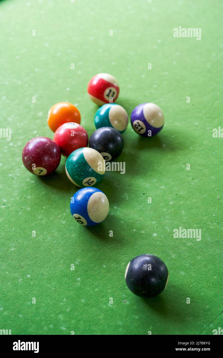 Close-up of american billiards on a pool table Stock Photo - Alamy