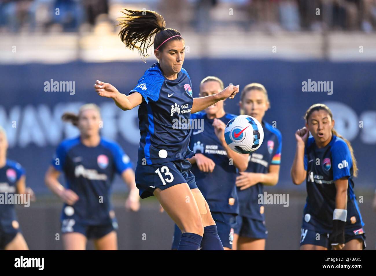 May 07, 2022: San Diego Wave FC forward Alex Morgan (13) defends a ...
