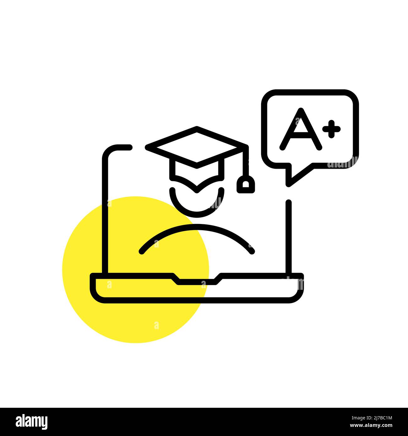 Distance learning icon. Student receiving A grades. Pixel perfect ...