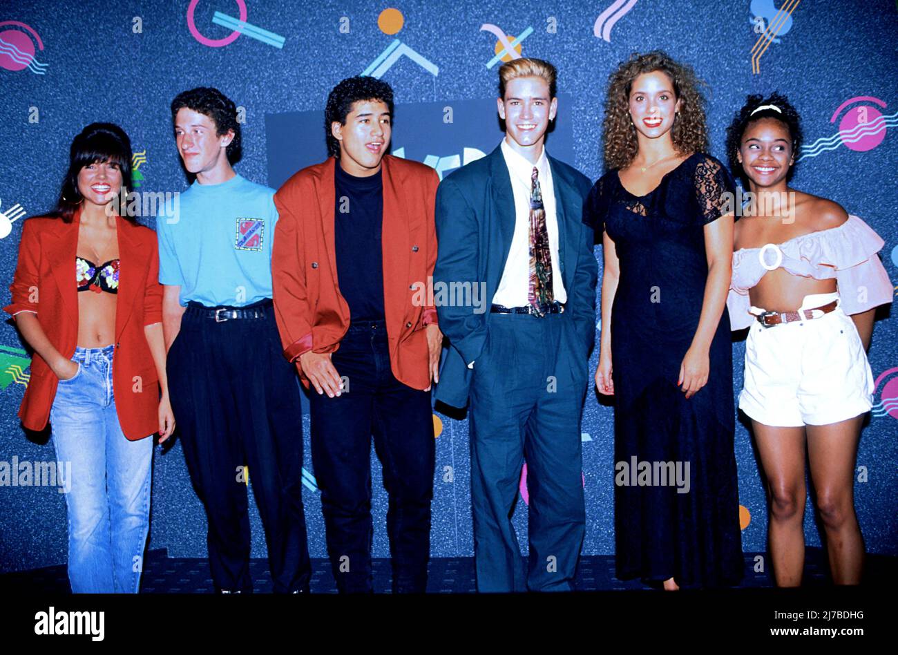 The cast of Saved By The Bell at an NBC press conference 1991 Credit ...