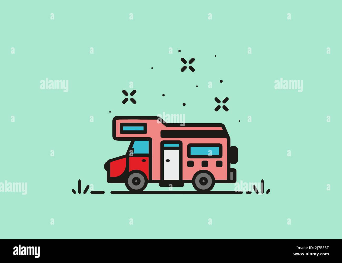Camping with camper van line art illustration design Stock Vector Image ...