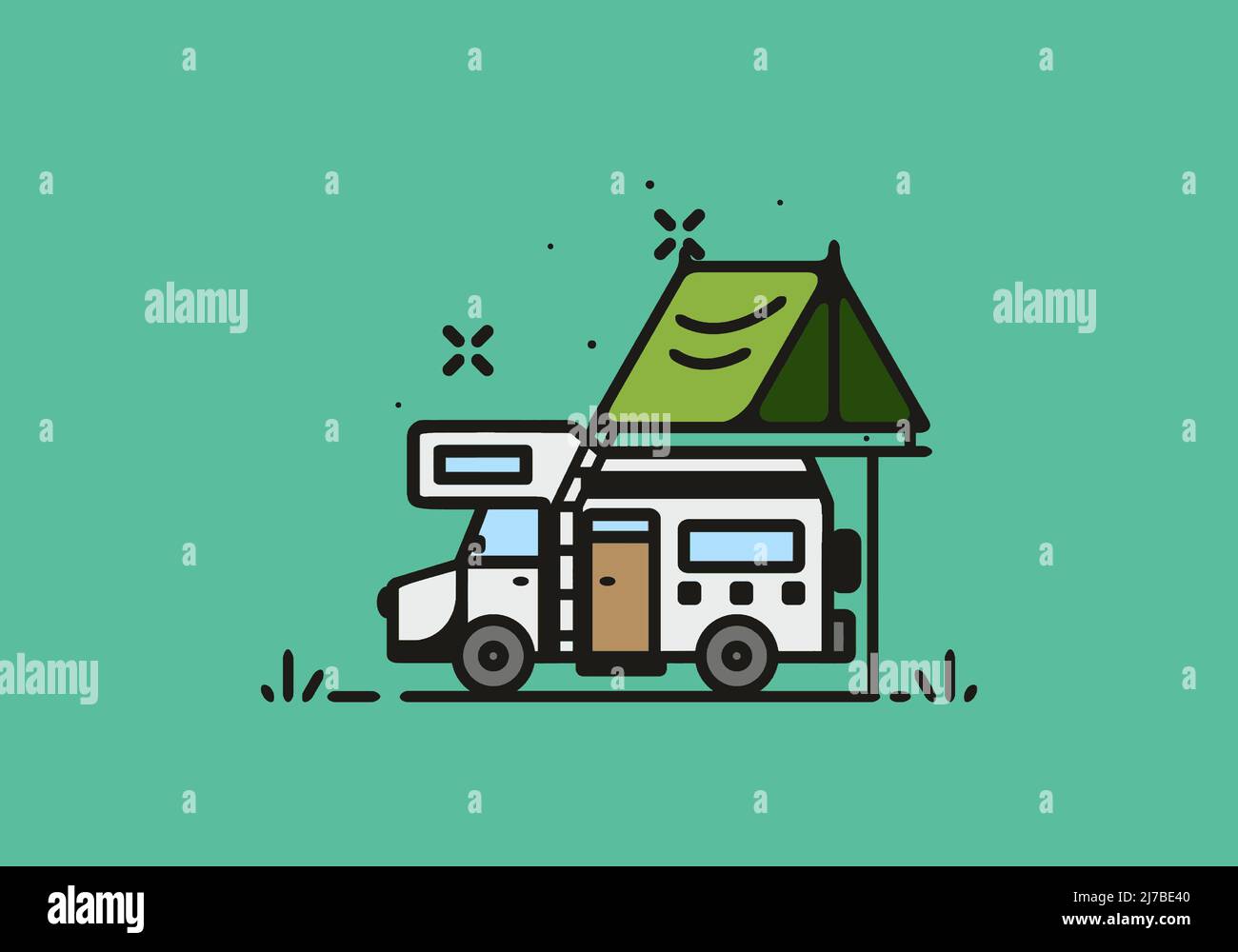 Camping with camper van line art illustration design Stock Vector Image ...