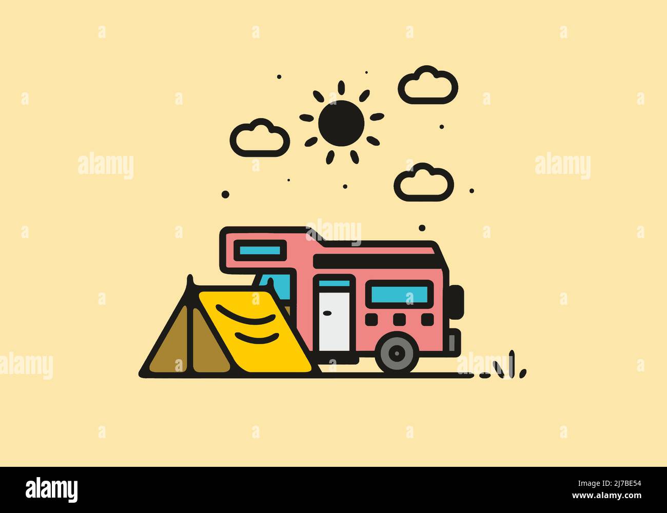 Camping with camper van line art illustration design Stock Vector Image ...