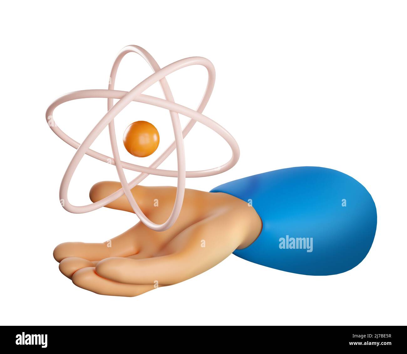 3d atom model with holding human hand. Education icon. Realistic 3d ...