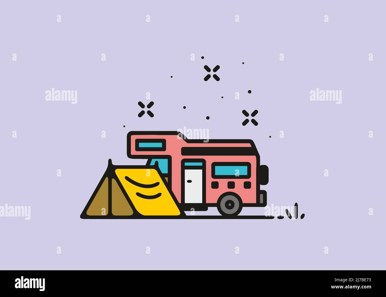 Camping with camper van line art illustration design Stock Vector Image ...