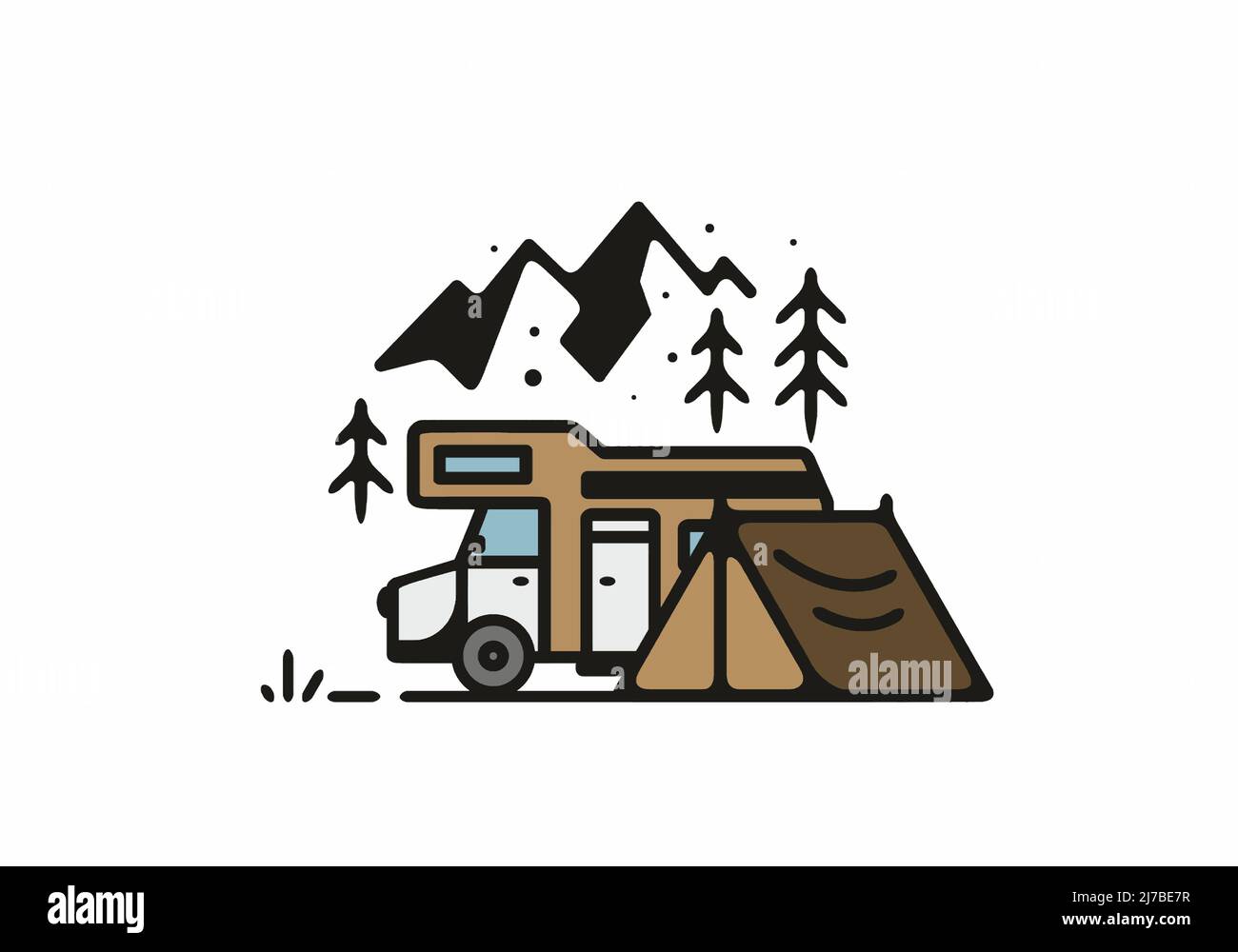 Camping with camper van line art illustration design Stock Vector Image ...