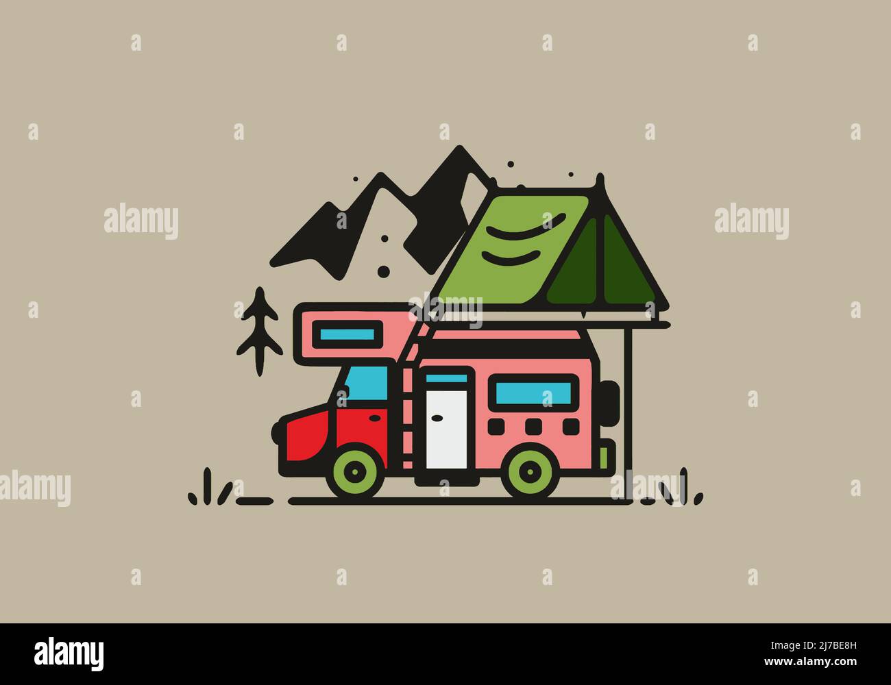 Camping with camper van line art illustration design Stock Vector Image ...
