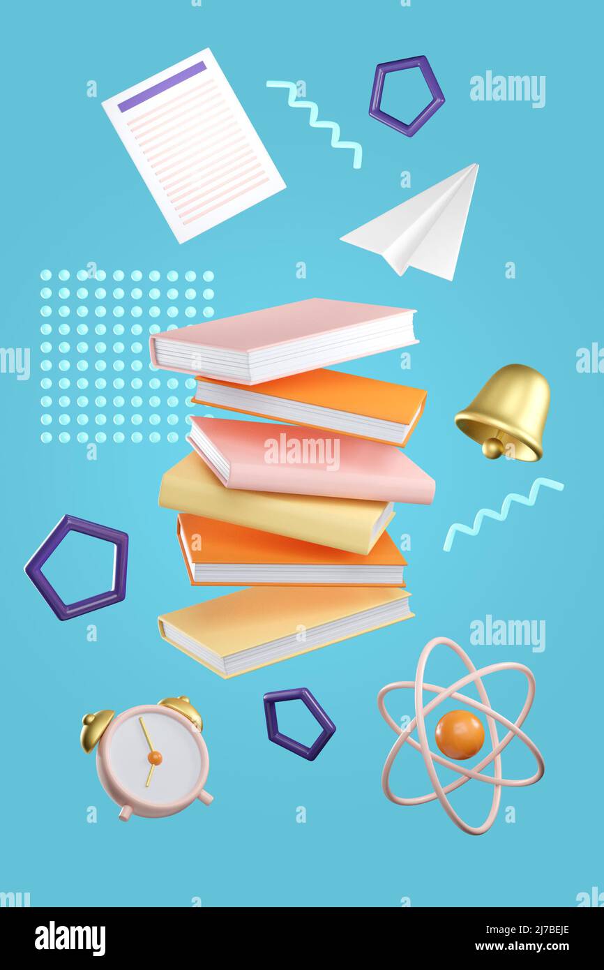 3d education concept poster for university and school. Stack of the ...