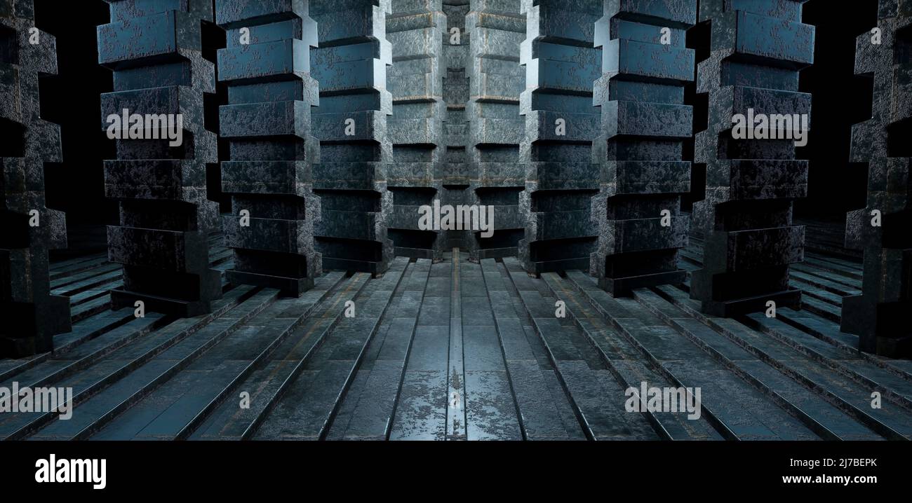 Robotic SciFi Basement Underground Hall Gray Abstract Background ...