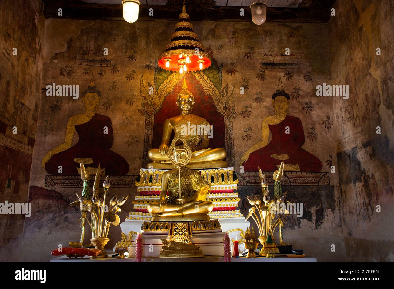 Ancient buddha statues in old ubosot church for thai people and foreign ...