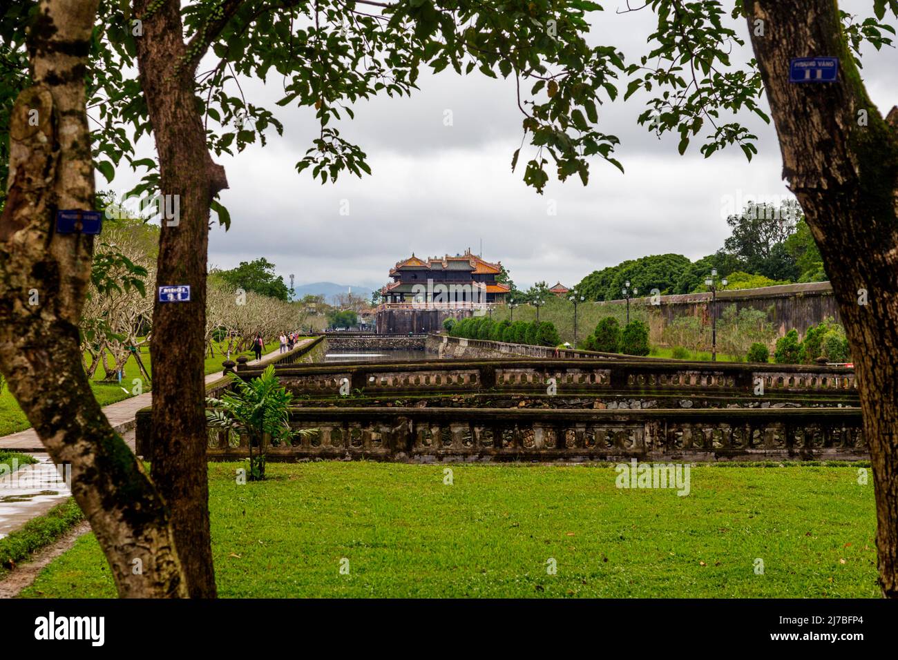 Framed between two trees is the Citadel structure in the distance with ...