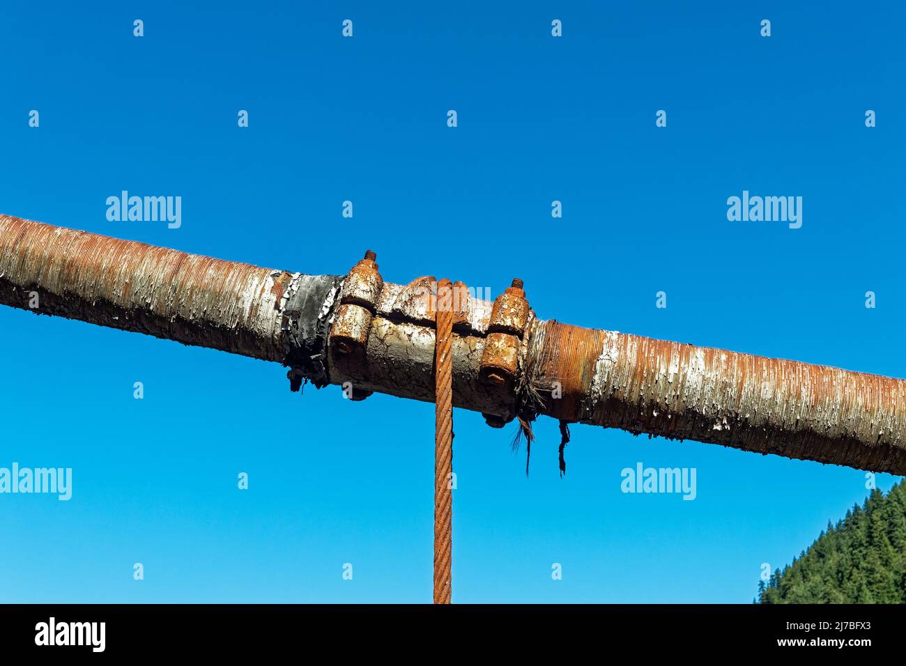 Detail of rusty cable supporting an old suspension bridge Stock Photo ...
