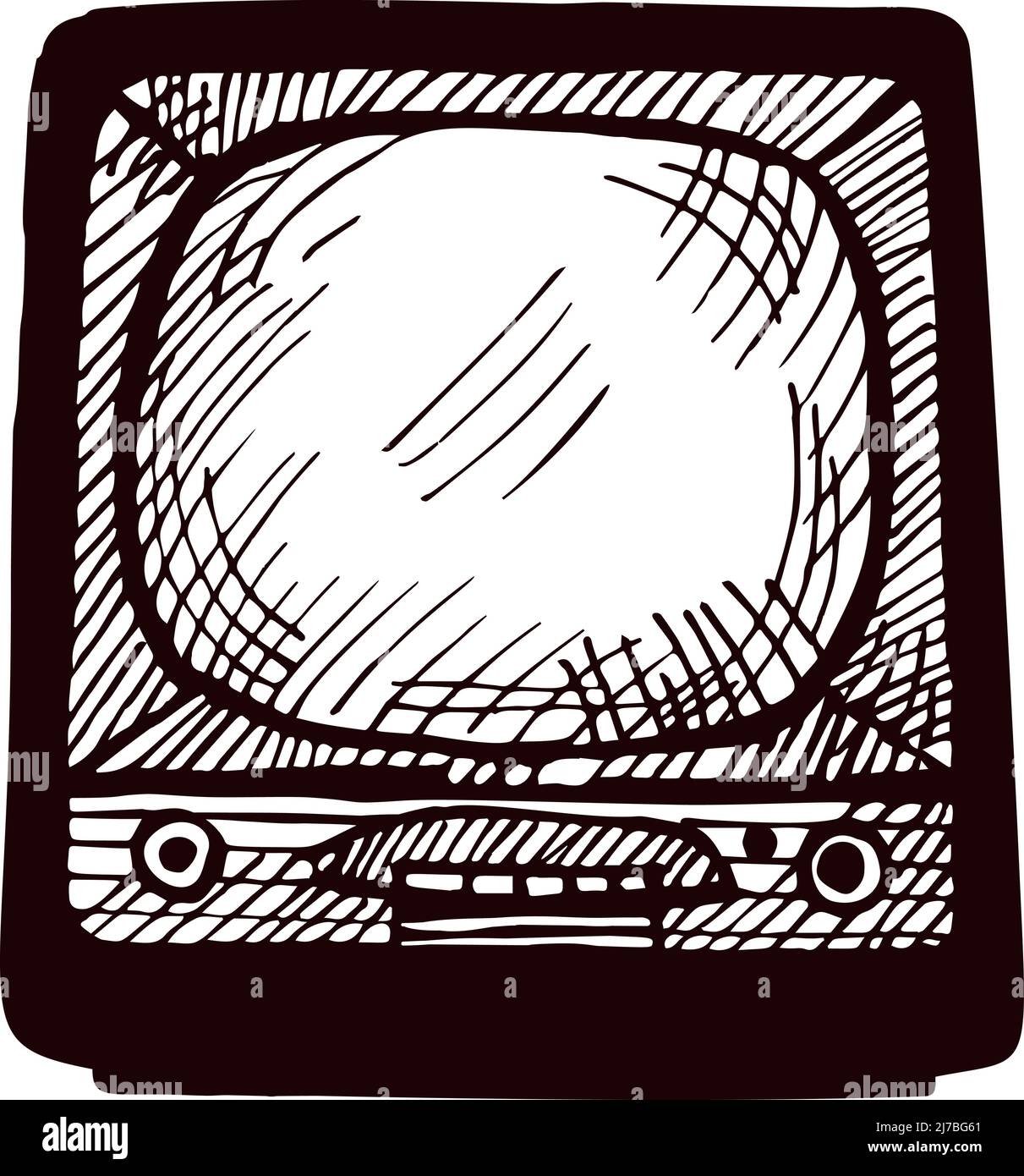 Retro TV engraved isolated on white background. Vintage television ...
