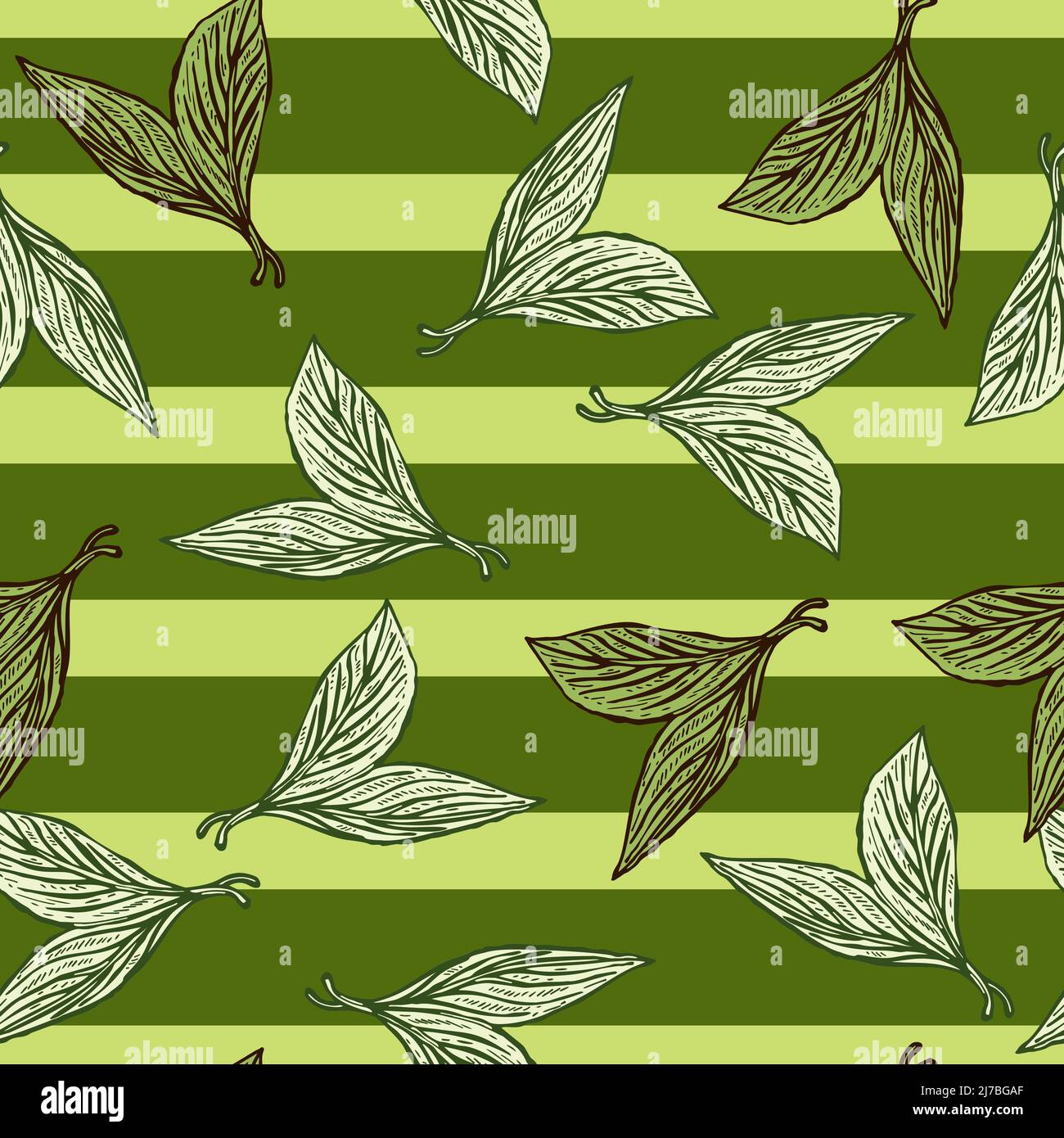 Seamless pattern engraved leaves. Vintage background of tea leaf in ...