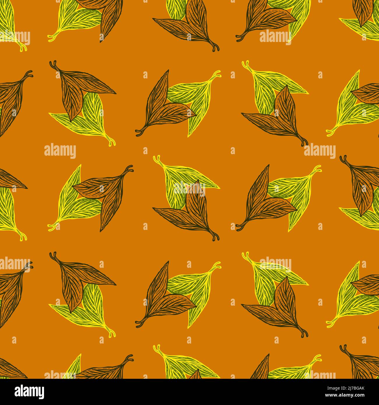 Seamless pattern engraved leaves. Vintage background of tea leaf in ...