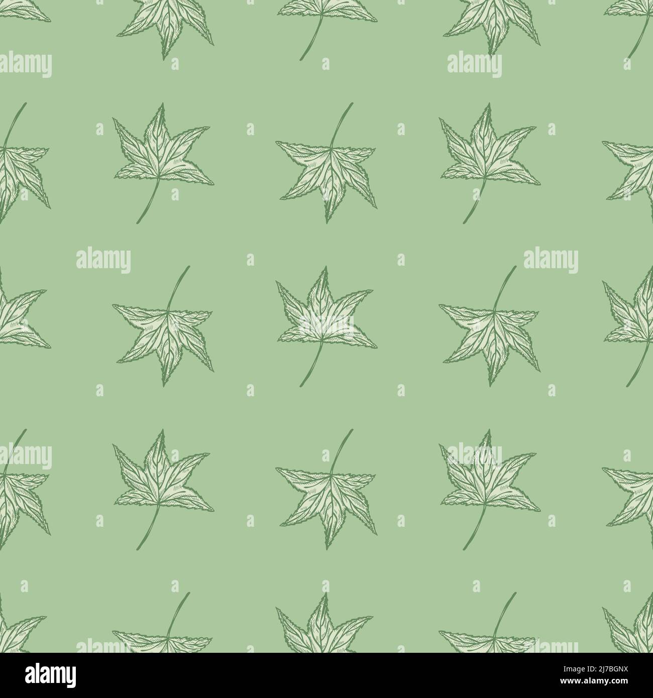 Engraved tree leaves seamless pattern. Vintage background botanical ...