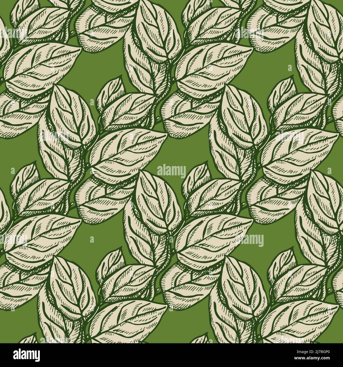 Seamless pattern engraved tree branches. Vintage background summer ...