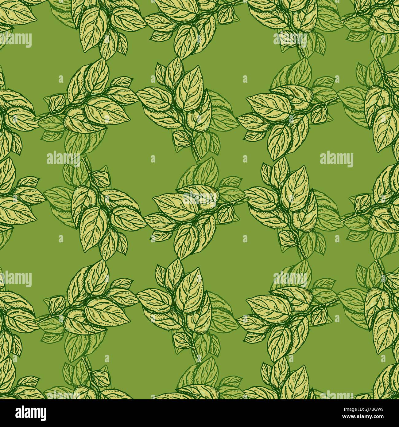 Seamless pattern engraved tree branches. Vintage background summer ...