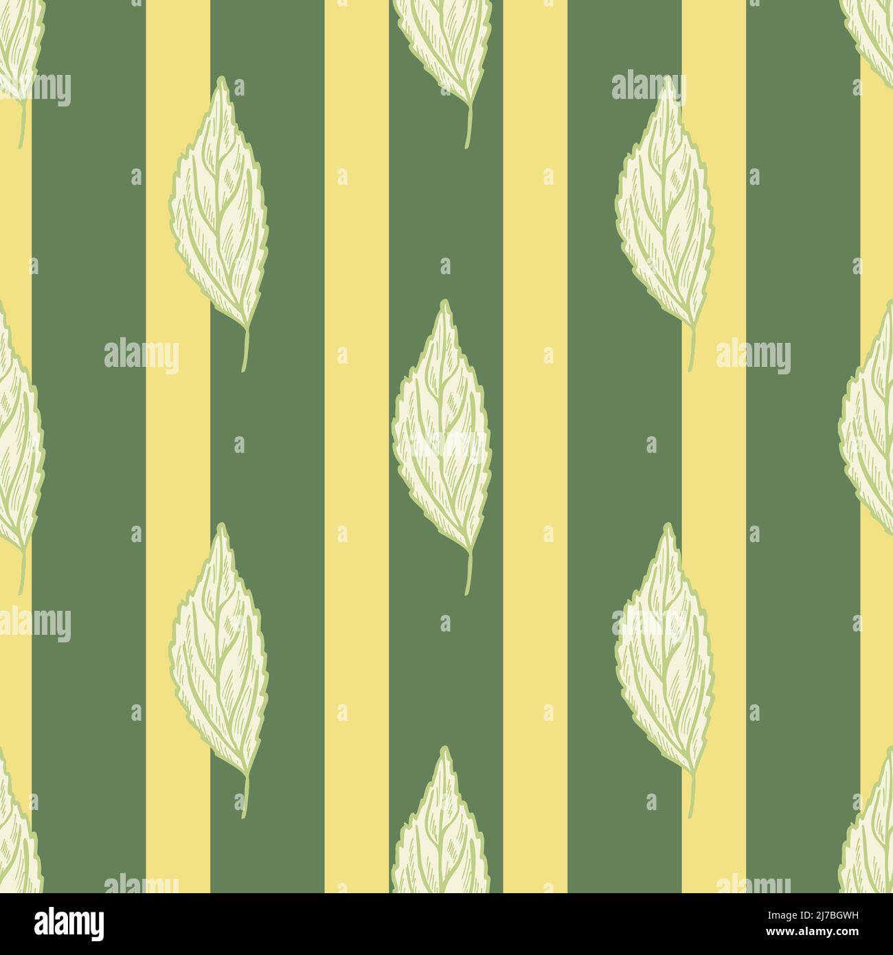 Seamless pattern engraved tree leaves. Vintage background botanical ...