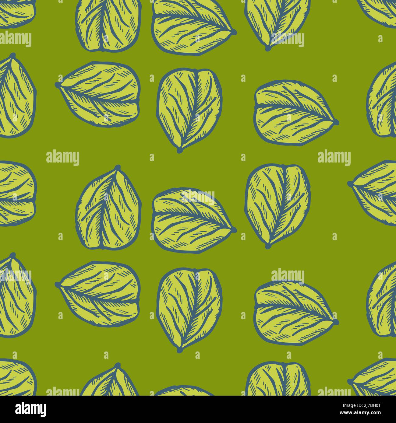 Seamless pattern engraved tree leaves. Vintage background botanical ...