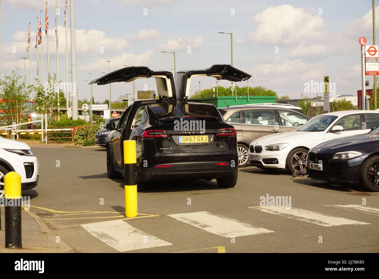Tesla Model X parked in Brent Cross Shopping Centre car park, London ...