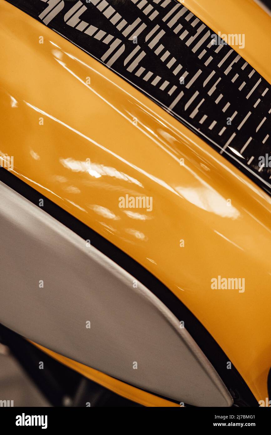 Metallic texture on white, black and yellow with reflections, on a ...