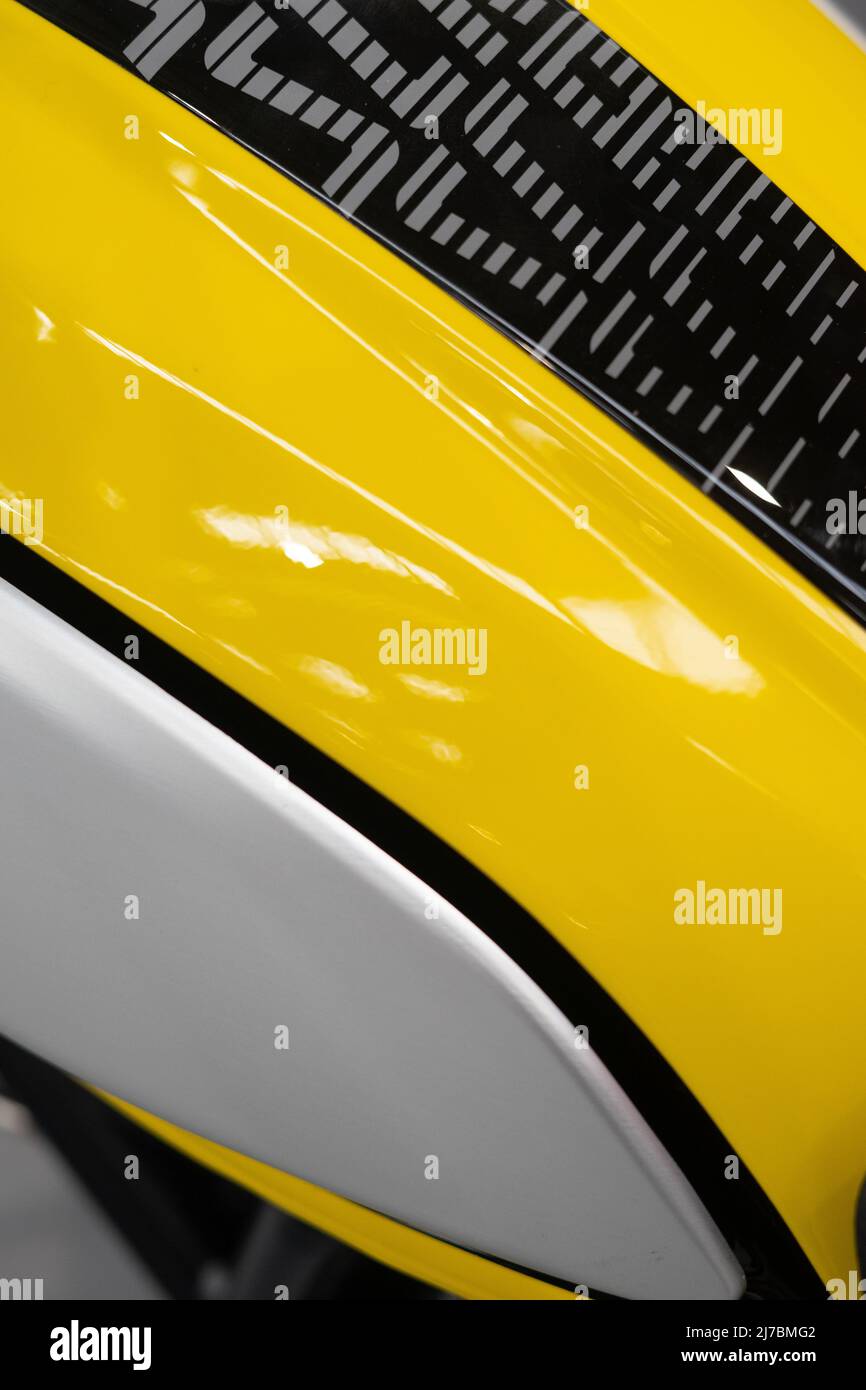 Metallic texture on white, black and yellow with reflections, on a ...