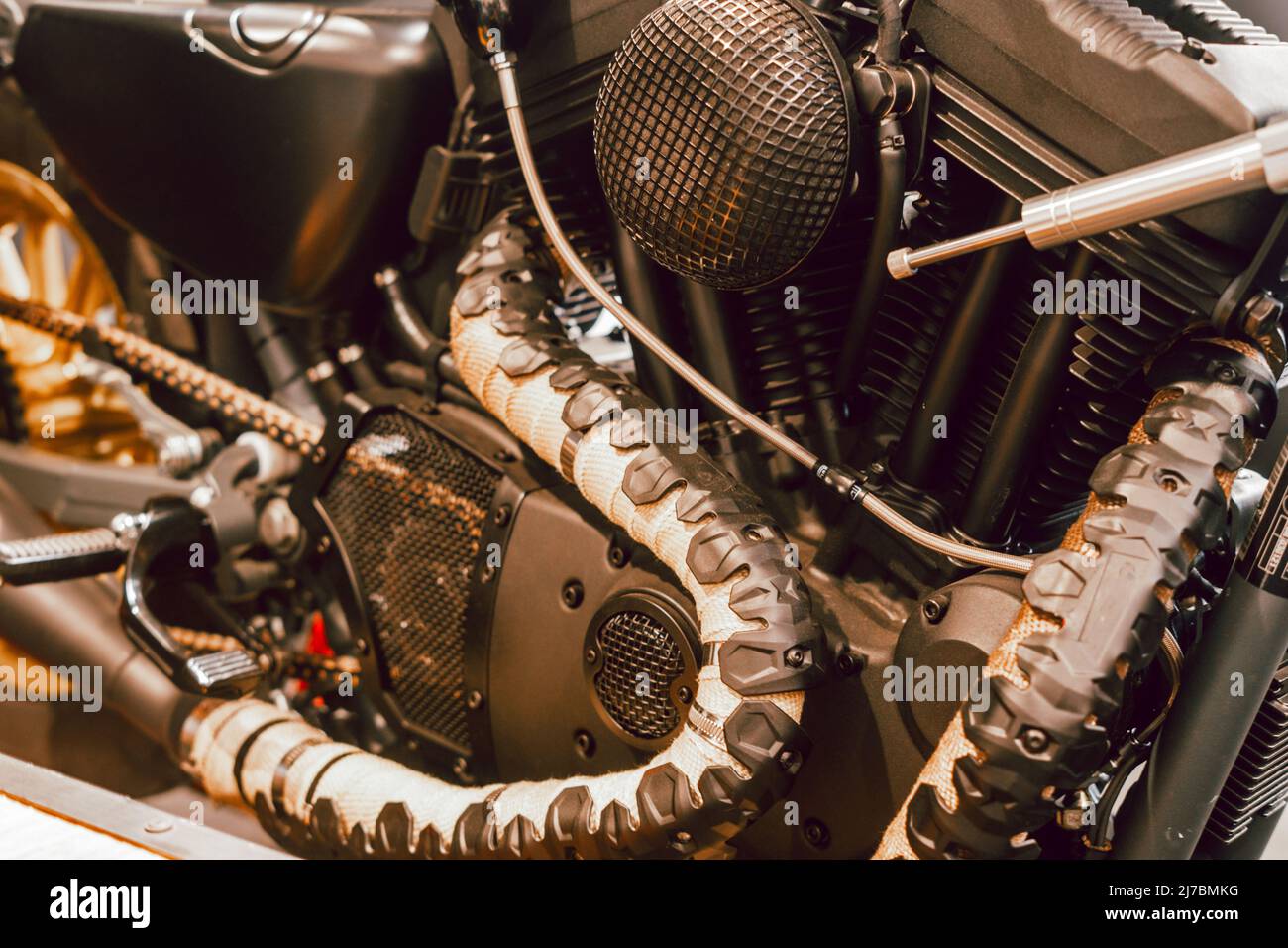 Detail of the motor on a custom motorbike Stock Photo - Alamy