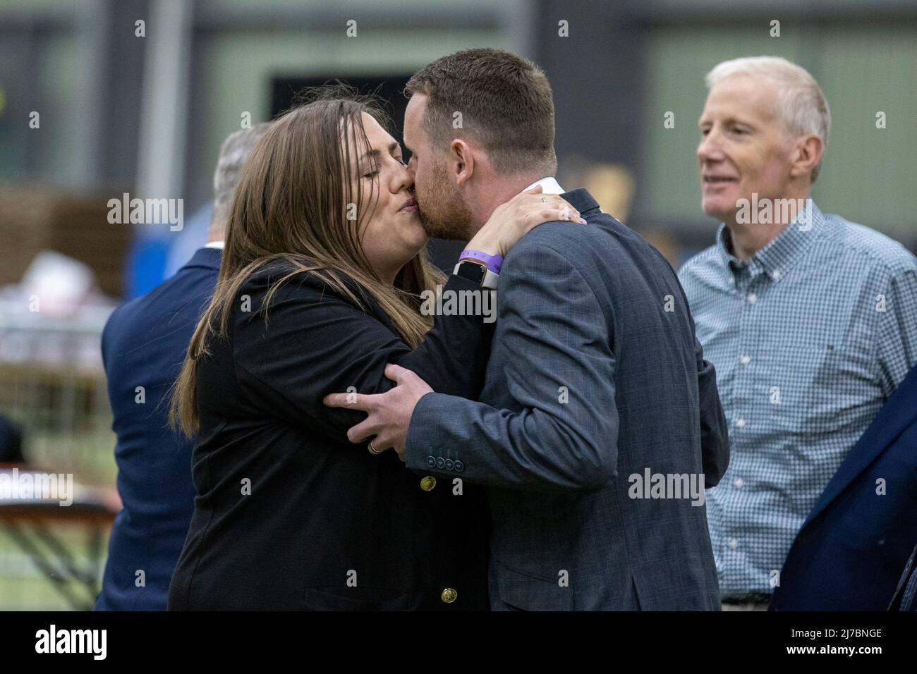 DUP’s Gary Middleton is kissed by his wife Julie Middleton at ...