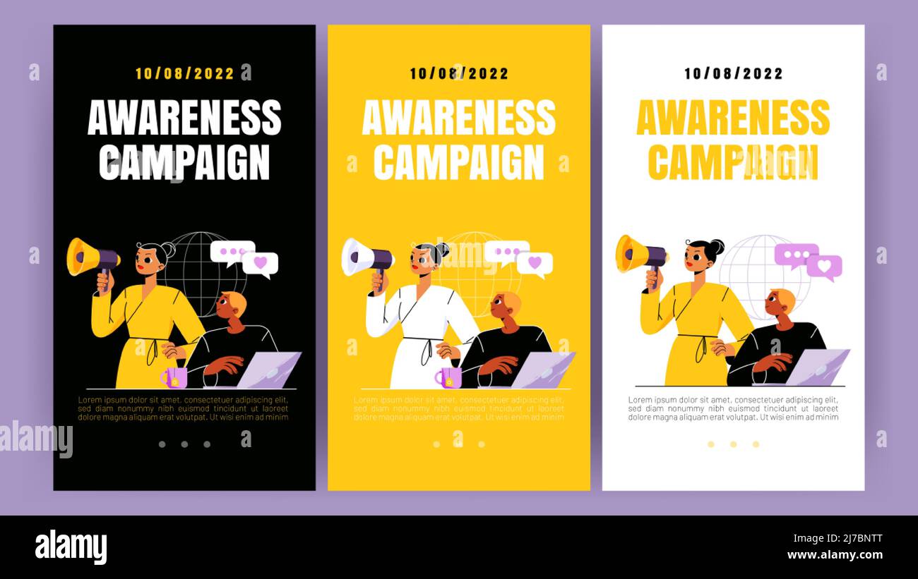 Awareness campaign mobile page onboard screens. Social marketing ...