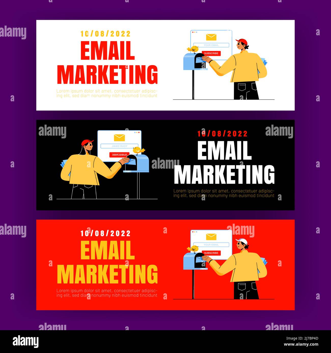 Email marketing posters. Concept of drip campaign, business promotion ...