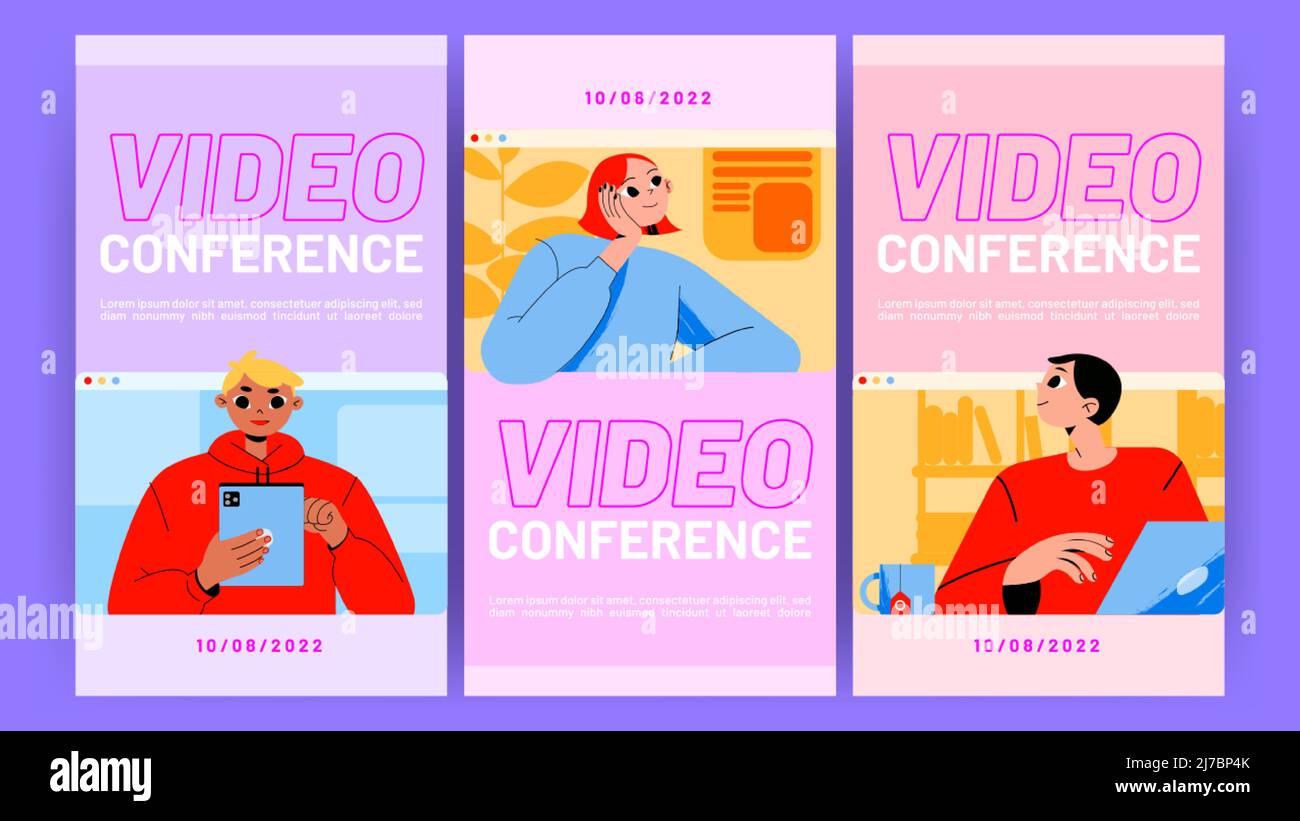 Video conference posters with people on business meeting or webinar ...