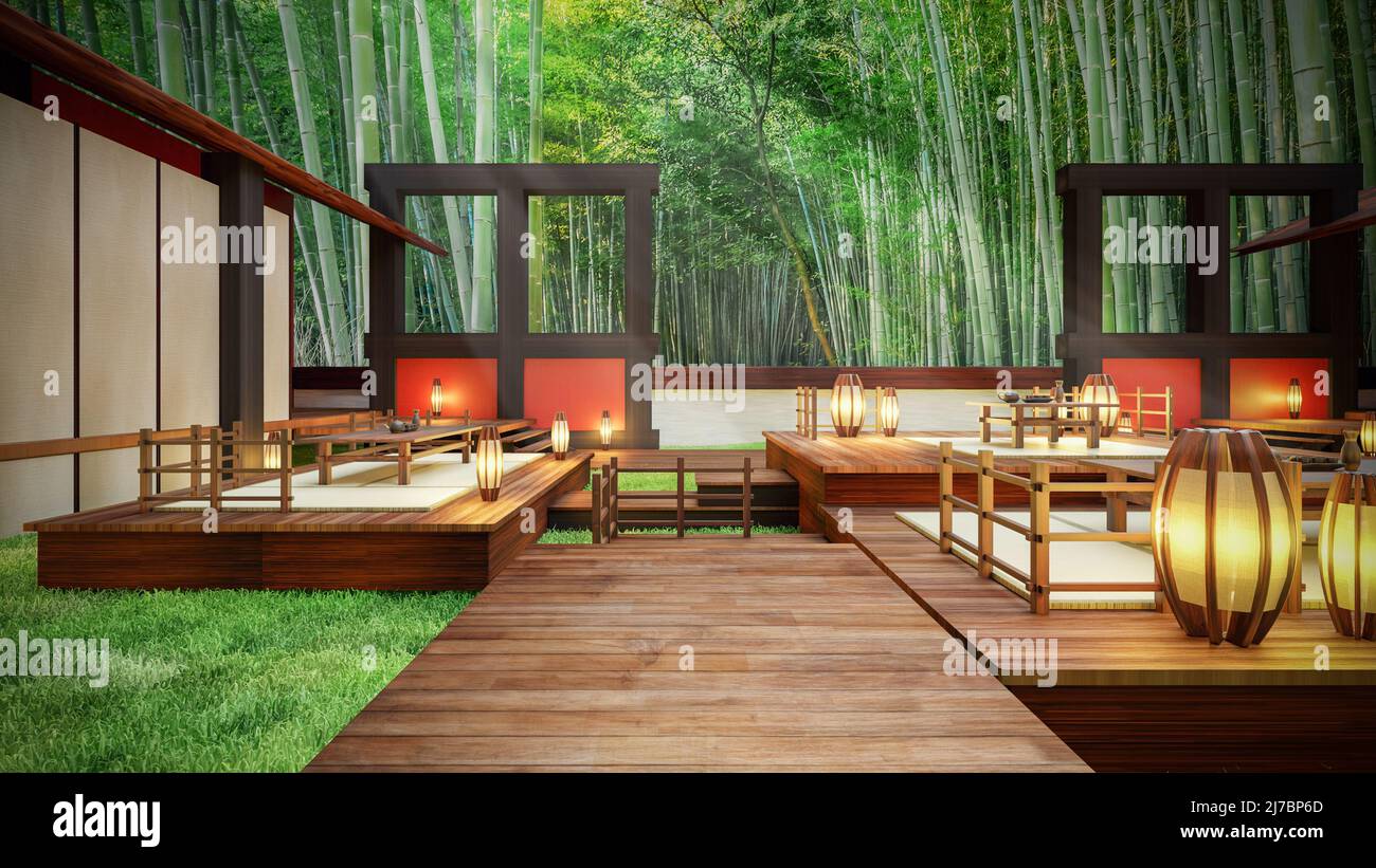3D Rendering of Quaint Modern Chinese Tea House Stock Photo - Alamy