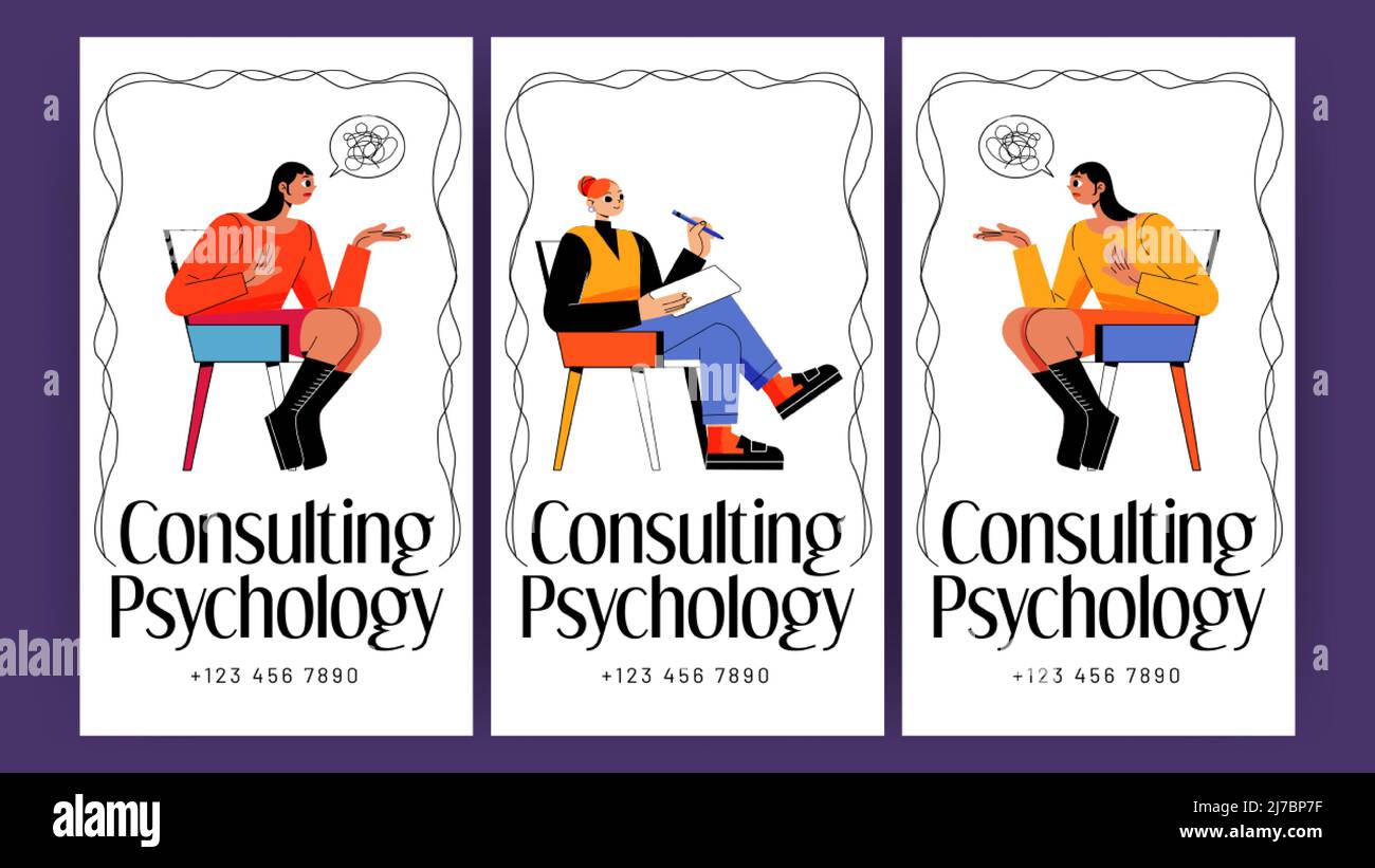 Consulting psychology posters with women patients on therapy session ...