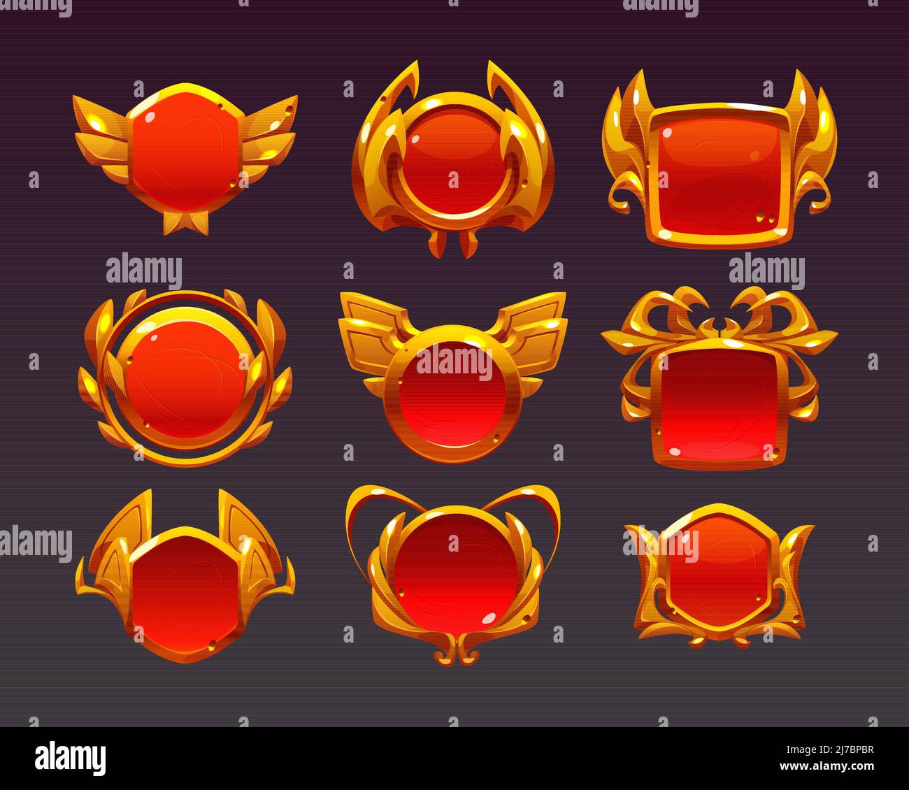 Game level golden ui icons, buttons, isolated award or bonus frames ...