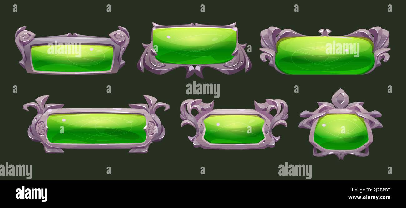 Game ui frames, green medieval borders with metal silver vignette ...