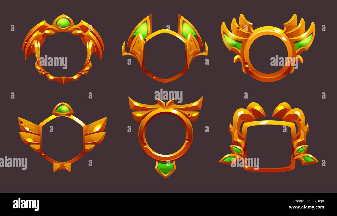 Game ui frames, gold medieval rpg game or app level borders, golden ...
