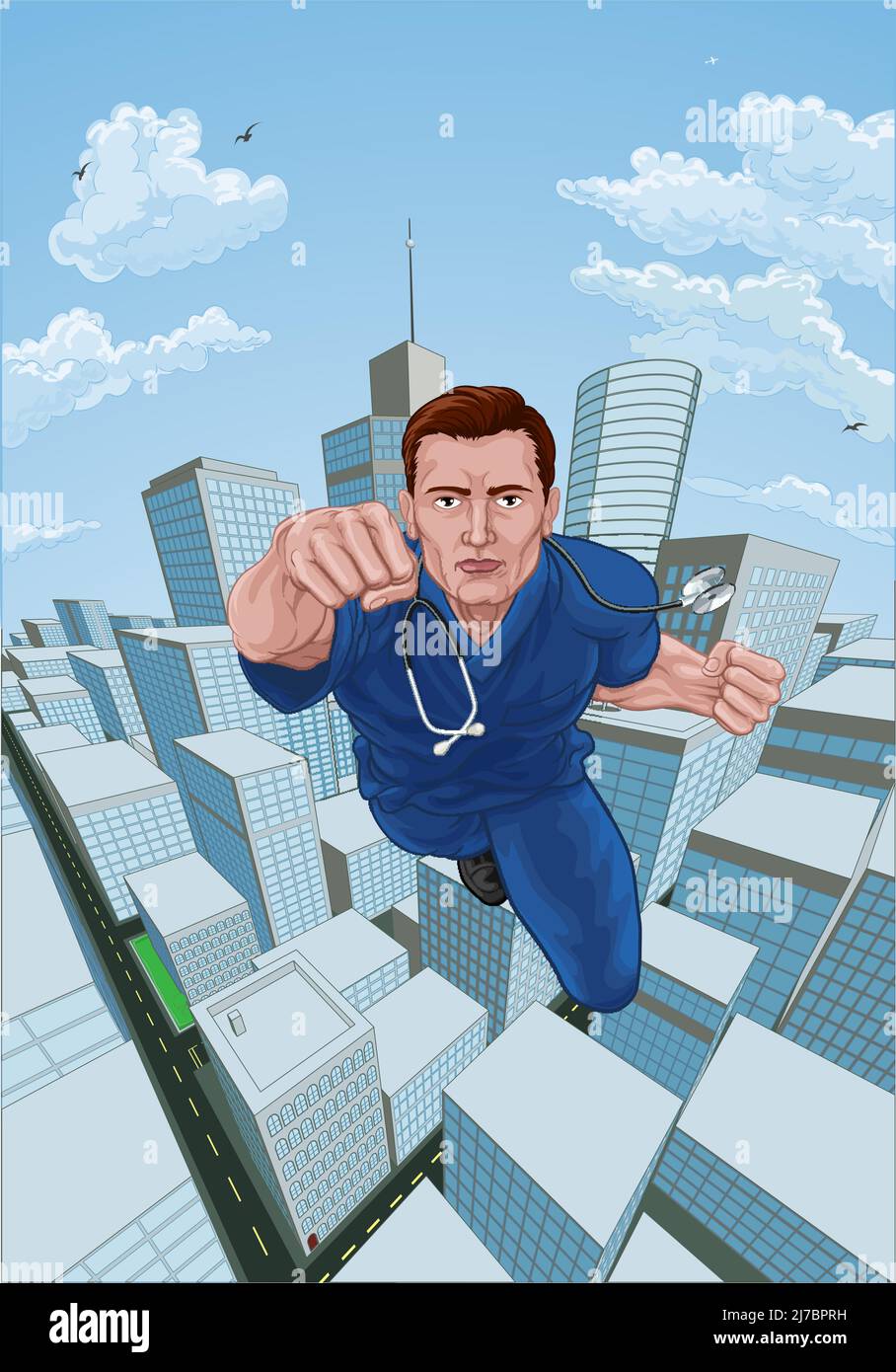 Doctor Nurse Scrubs Superhero Flying Super Hero Stock Vector Image ...